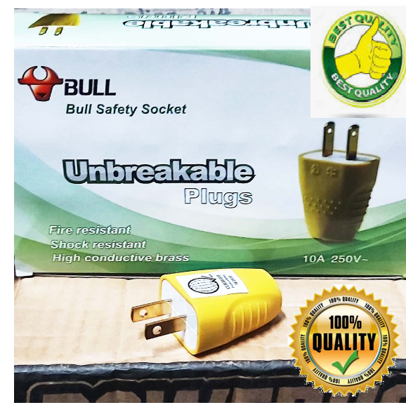 Bull Unbreakable Plug Fire and Shock Resistant 10A 250V Solid Brass ...