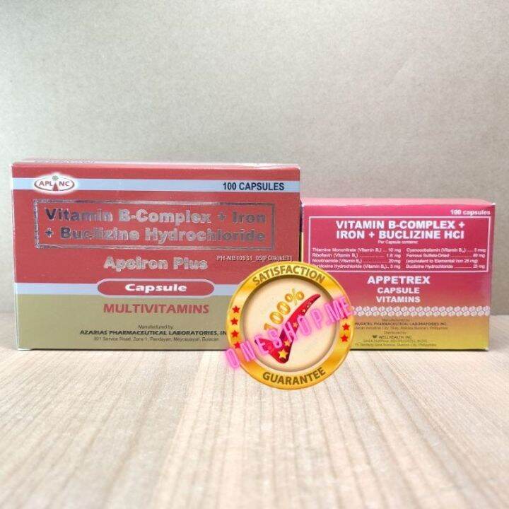 APCIRON PLUS / APPETREX B-Complex Iron Buclizine Capsules | Lazada PH