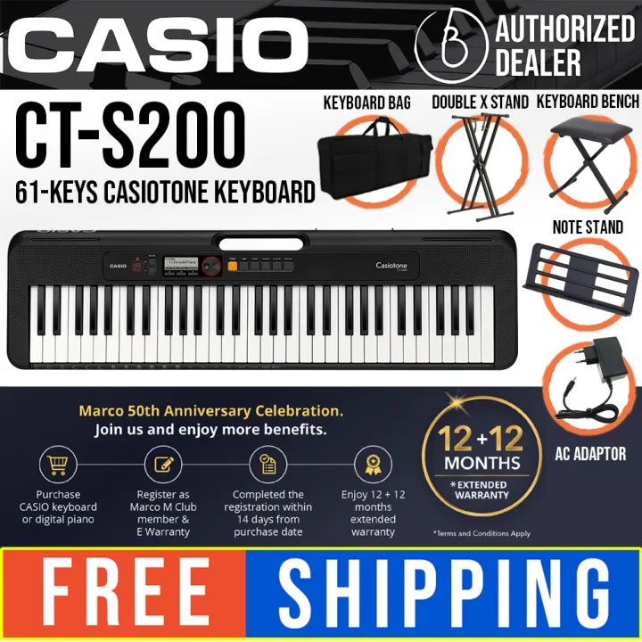 Casio CT-S200 61-Keys Casiotone Keyboard with Keyboard Bench, Stand and ...