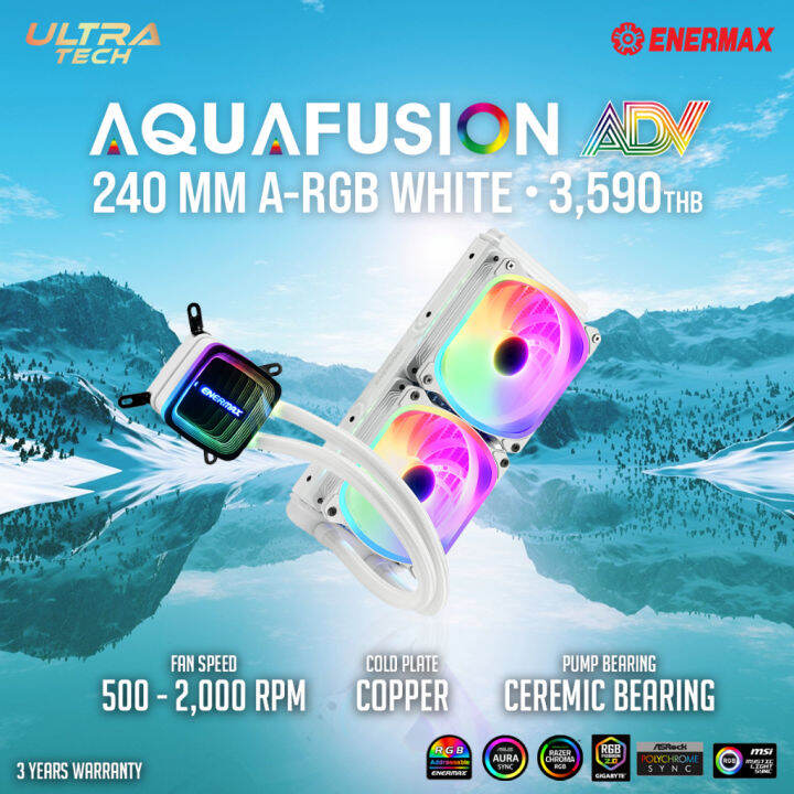 💦Enermax AQUAFUSION ADV series 240mm🌈CPU liquid cooler - white , ELC-AQFA240-SQA-W | Lazada.co.th