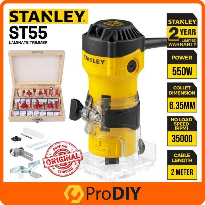 STANLEY ST55 550W Corded Hand Trimmer Wood Router Durable Wood + 12pcs ...