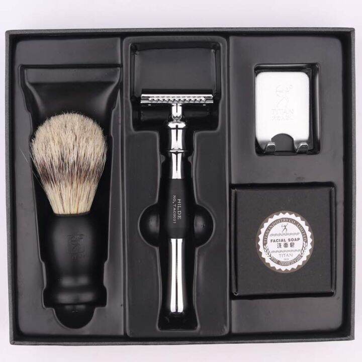 Titan Razor Double Edge Safety Razor Kit Shaving Soap Replacement Blade ...