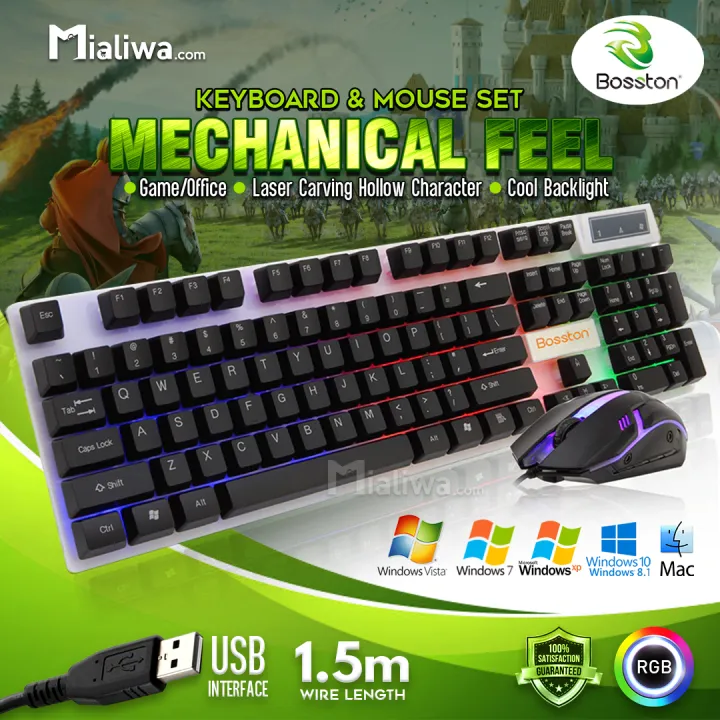 Bosston 8310 USB Wired RGB LED Gaming Keyboard & Mouse Combo Bundle ...