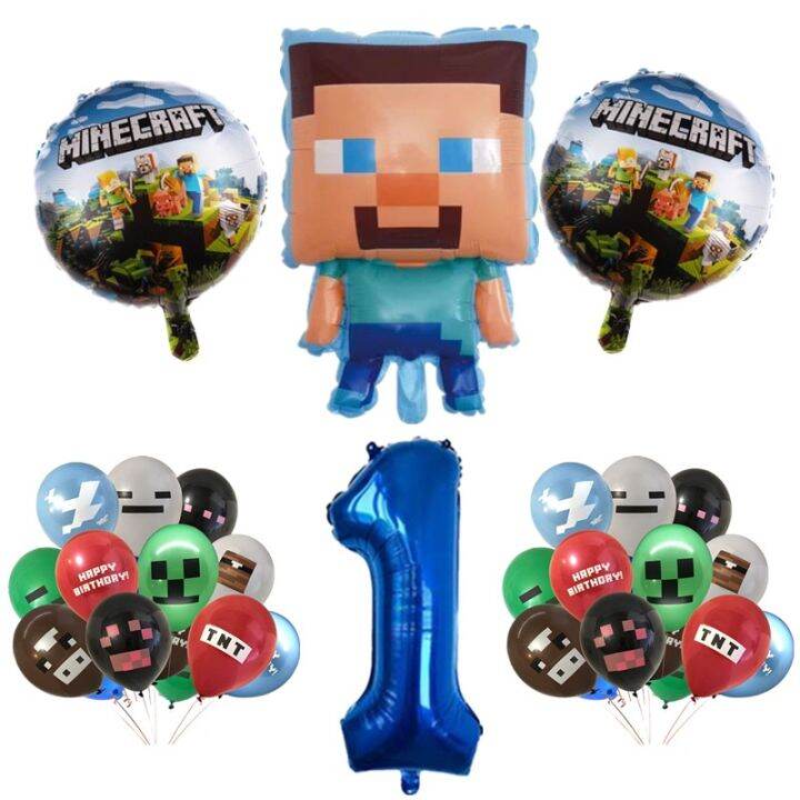 24Pcs Minecraft bóng bay tiệc 12Inch Pixel Trò Chơi Latex bóng bay chữ ...