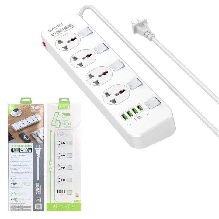 〔SS〕BAVIN SC-4408 4 Power Socket Extension with Universal AC USB ...