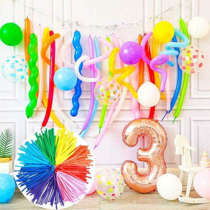 100 Pack Balloons Animal with Double Action Pump Long Balloons Twisting ...