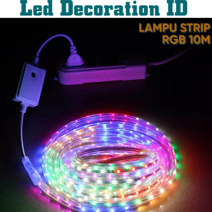 LAMPU STRIP RGB 220V 10 METER / LED WARNA WARNI 8 MODE + FLASHER 10M ...