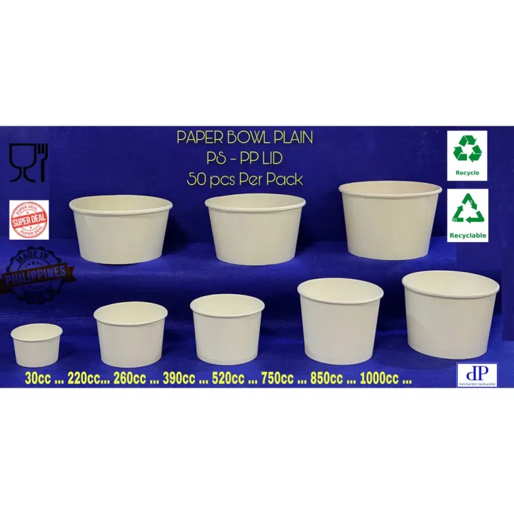 Paper bowl Plain 30cc / 220cc / 260cc / 390cc / 520cc / 750cc /850cc ...