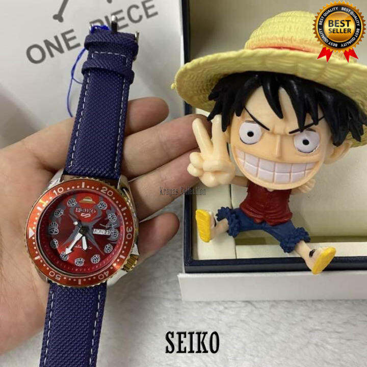 Seiko 5 Sports SRPF Day & Date One Piece LE LUFFY Red Dial Dark Blue ...