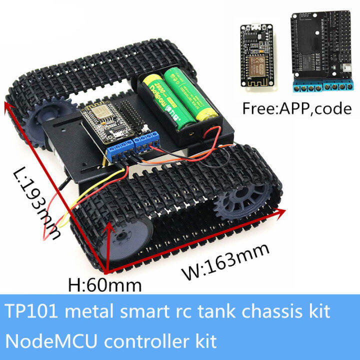 Wireless Wifi Controlled Smart RC Tank Chassis TP101 Metal Robotic + NodeMCU Controller Kit 12V ...