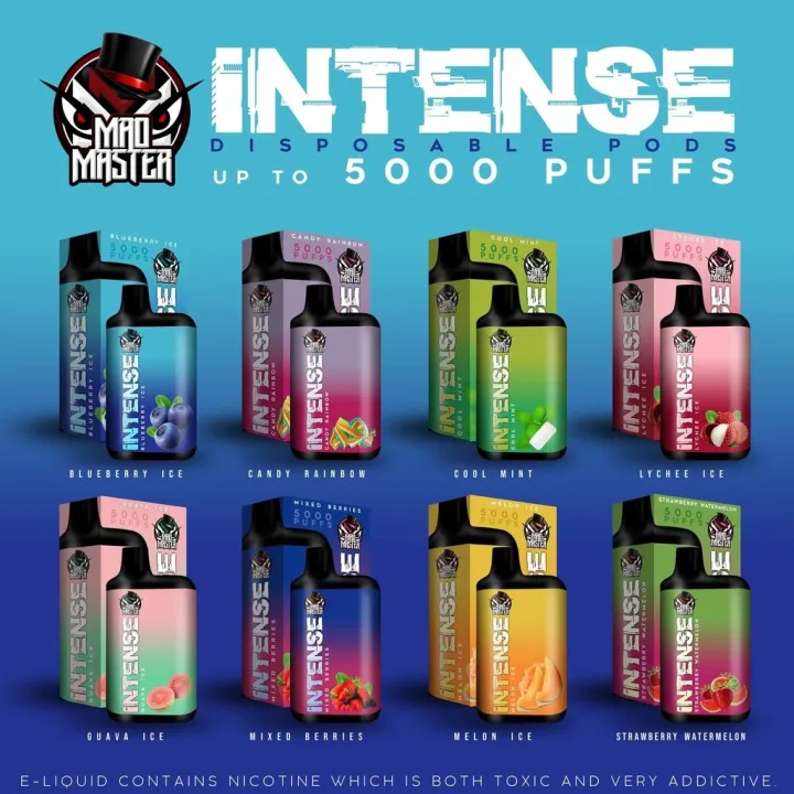100 Legit Mad Master INTENSE Disposable Rechargeable up to 5000 Puffs ...