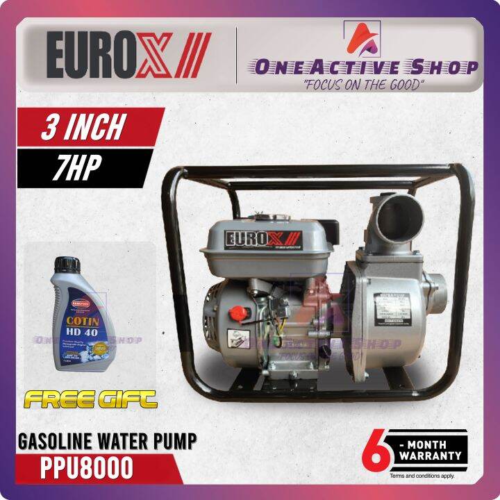 EUROX 7HP Water Pump 3" inch (75mm) PPU8000 7HP Petrol 4-Stroke WATER PUMP Kebun Pakai COMBO 4T ...