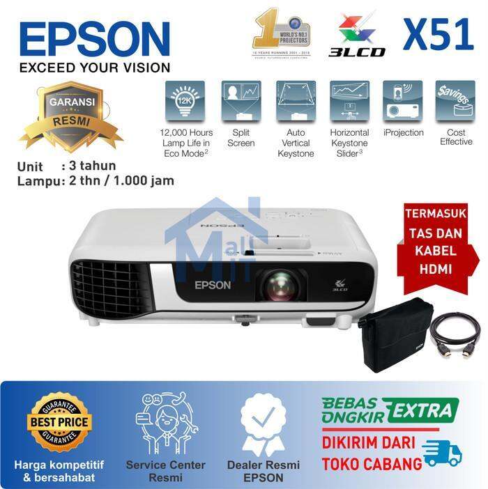 PROYEKTOR EPSON EB-X51 EBX51 EB X51 PENGGANTI EB X450 XGA 3800 LUMENS - STORENMR | Lazada Indonesia