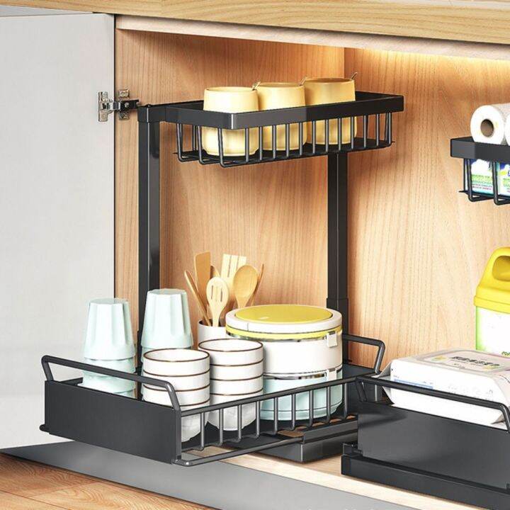 CON Holder Rack Cabinet Under Sink 2 Tier L-shaped Pull-out Shelf ...