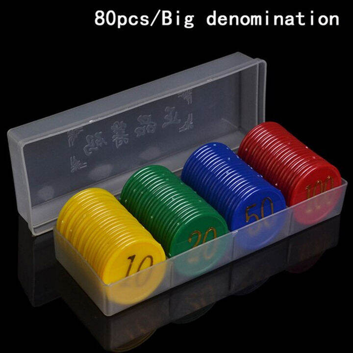 40/80/160 Pcs Plastic Poker Chips Set Golden Printed Numbers in Plastic ...