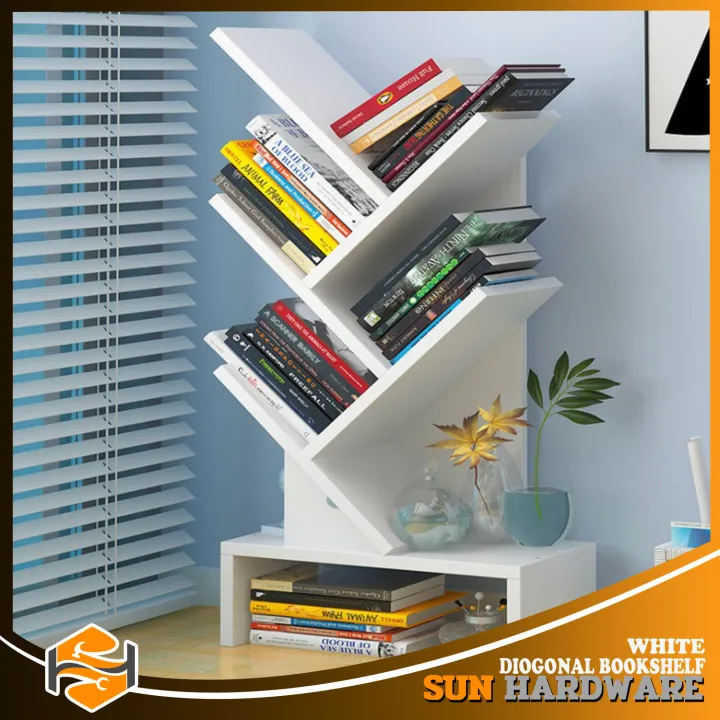 SUN HARDWARE New Design Diagonal Bookshelf Storage Rack | Lazada PH