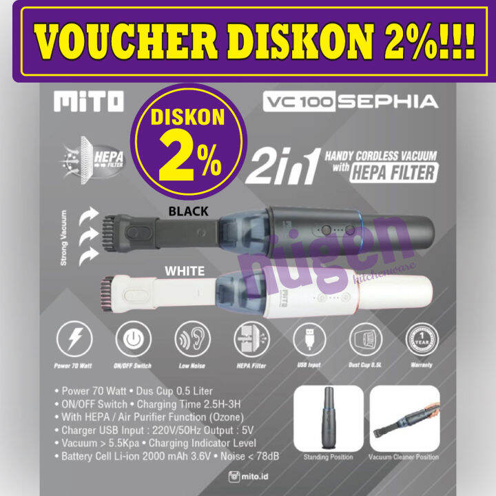 MITO Sephia VC 100 VC-100 VC 100 SEPHIA 2 IN 1 Handy Cordless Vacuum Cleaner With Hepa Filter ...