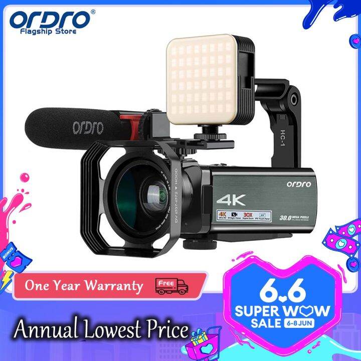 ORDRO HDR-AX10 4K Camcorder IR Night Vision WiFi Video Camera 3.5 Inch IPS Touch Screen HD ...