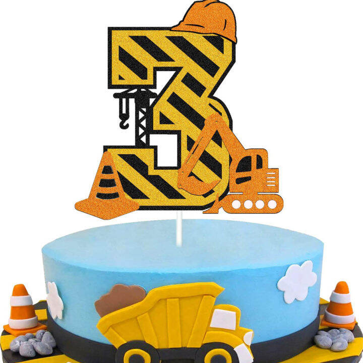 Construction Cake Toppers For Kids 1 2 3th Engineering Vehicle Birthday ...