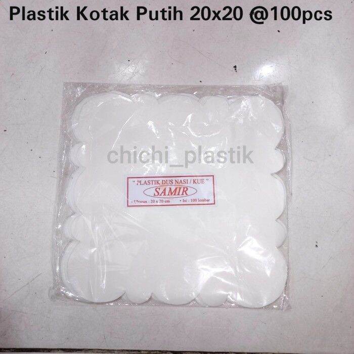Plastik kotak putih 20x20 /Kertas nasi bunga kecil / kertas putih bulat ...