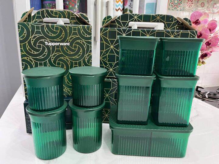 Tupperware Elegant Square & Round Set with Gift Box - Emerald Green ...