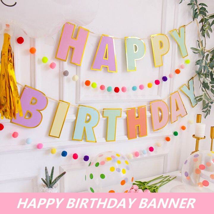Happy Birthday Banner Macaron Color Gold Edged Birthday Banner Baby ...