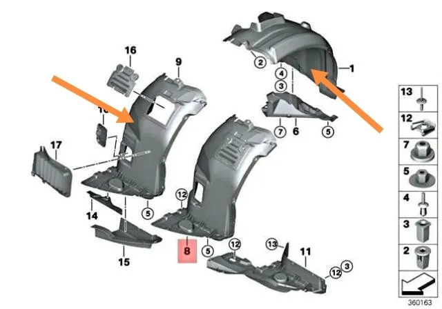 BMW e90 e91 OEM wheel well Fender Liner (R) Front Lower right rh ...