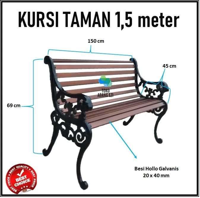 KURSI TAMAN BESI HOLLO GALVANIS 1,5 METER (Free ongkir unit kursi P ...