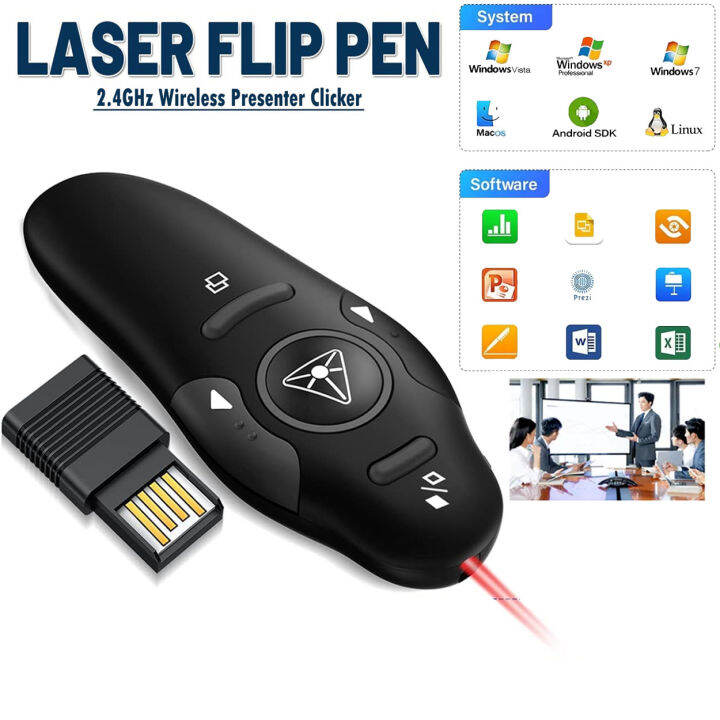 USB 2.4GHz Wireless PPT PowerPoint Presenter Pointer Clicker Laser ...