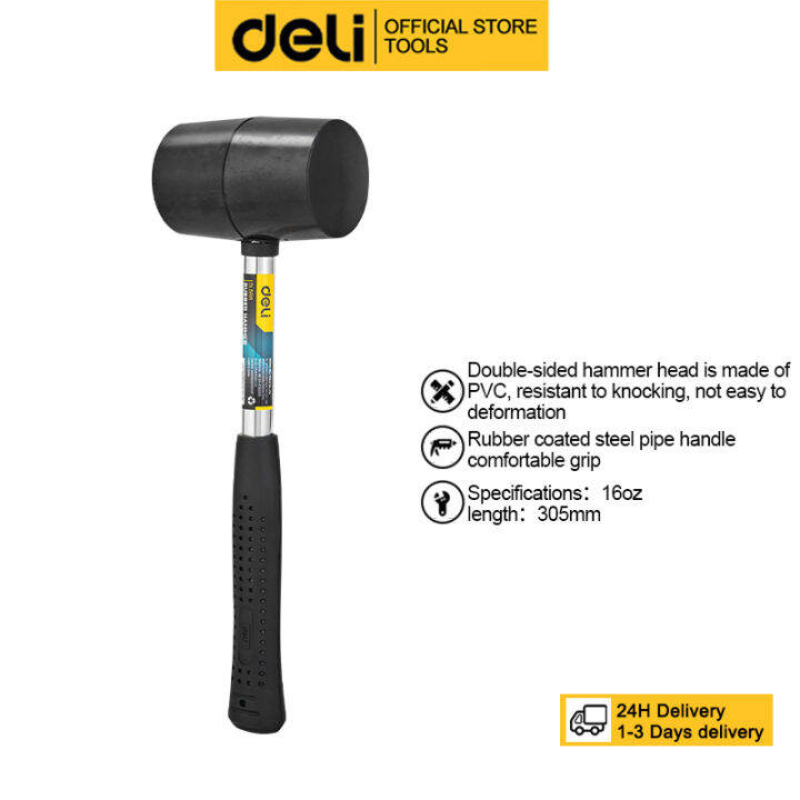 Deli Rubber Mallet Hammer （16Oz） Woodworking Hammer Double-Sided Soft ...
