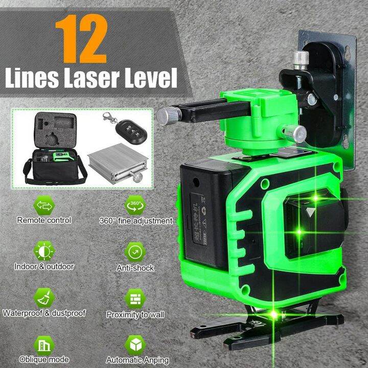 12 Lines Self-Leveling 3D Green Laser Level 360 Degree Horizontal And ...