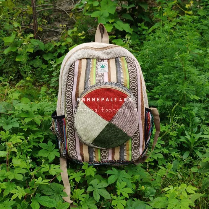 Hippie backpack girl Nepal handmade bag Han hemp stitching backpack ...