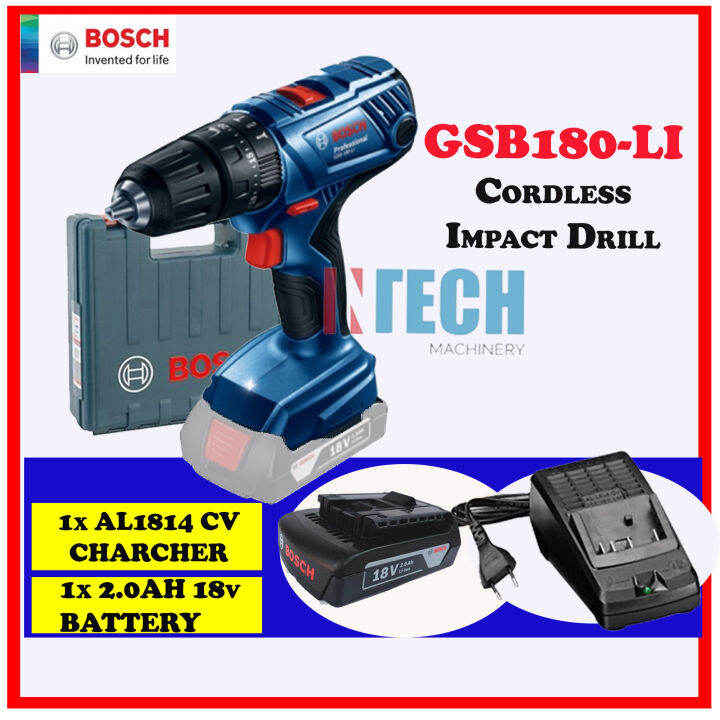 BOSCH GSB180-LI CORDLESS IMPACT DRILL C/W 1NO 18V 2.0AH BATTERY AND 1NO ...