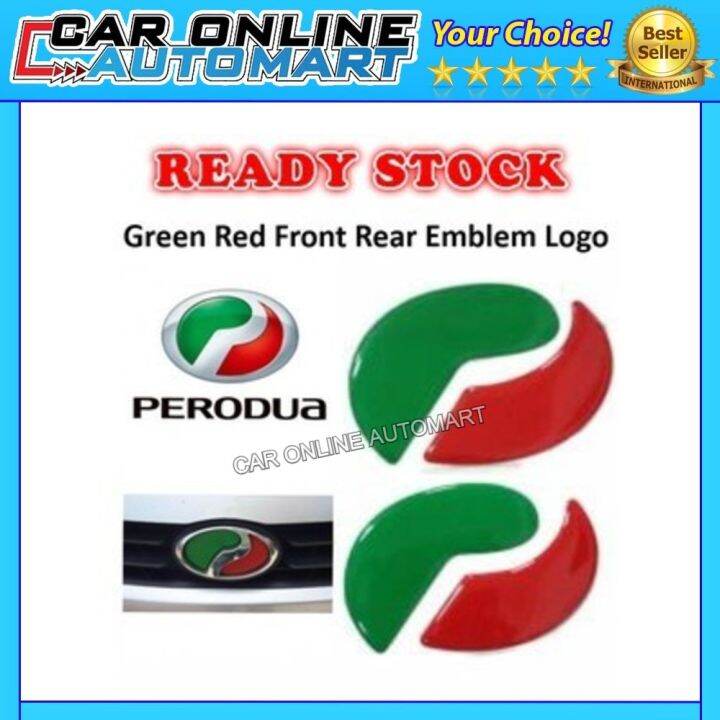 PERODUA Myvi 2011 ~ RED & GREEN Front & Rear Emblem Logo 2Pcs | Lazada