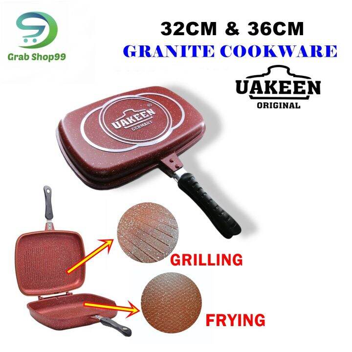 Uakeen Original 32&36CM Non-stick Double Sided Grill Fry Pan/ Kuali ...