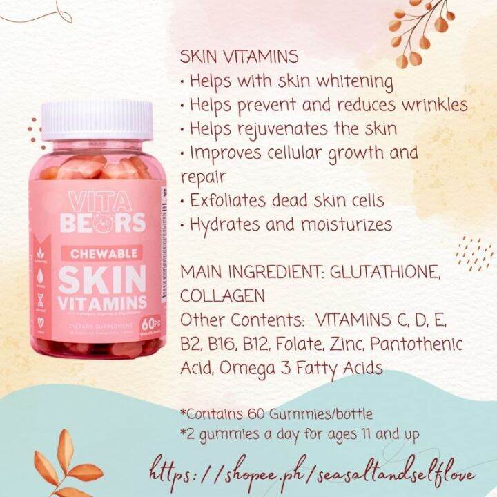 Vitabears Skin Vitamins Glutathione Whitening Collagen | Lazada PH