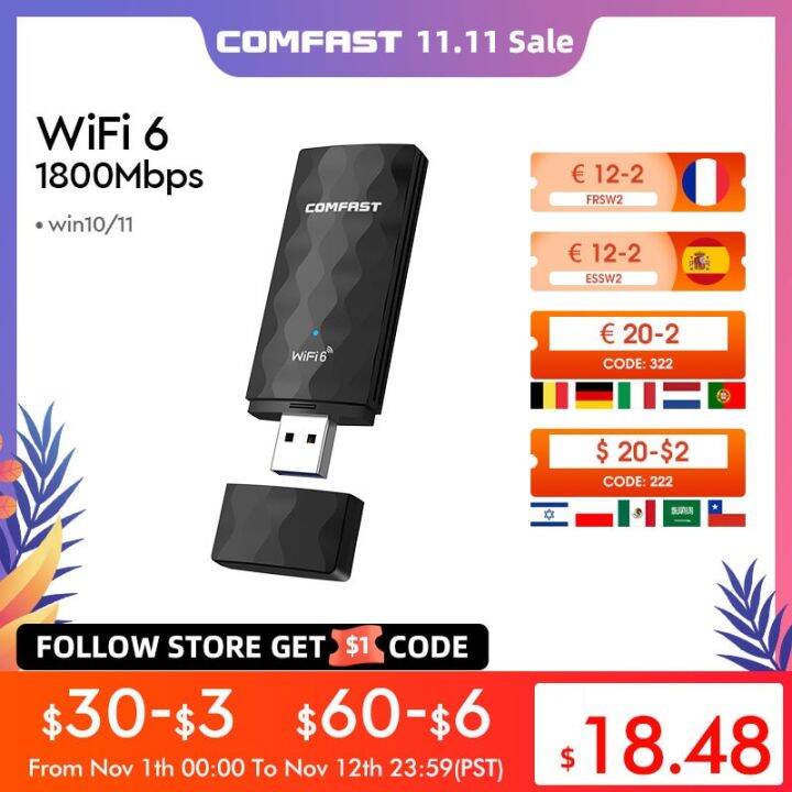 WIFI 6 USB Adapter 1800M AX1800 USB3.0 Wifi การ์ดเครือข่าย2.4G 5.8Ghz ...