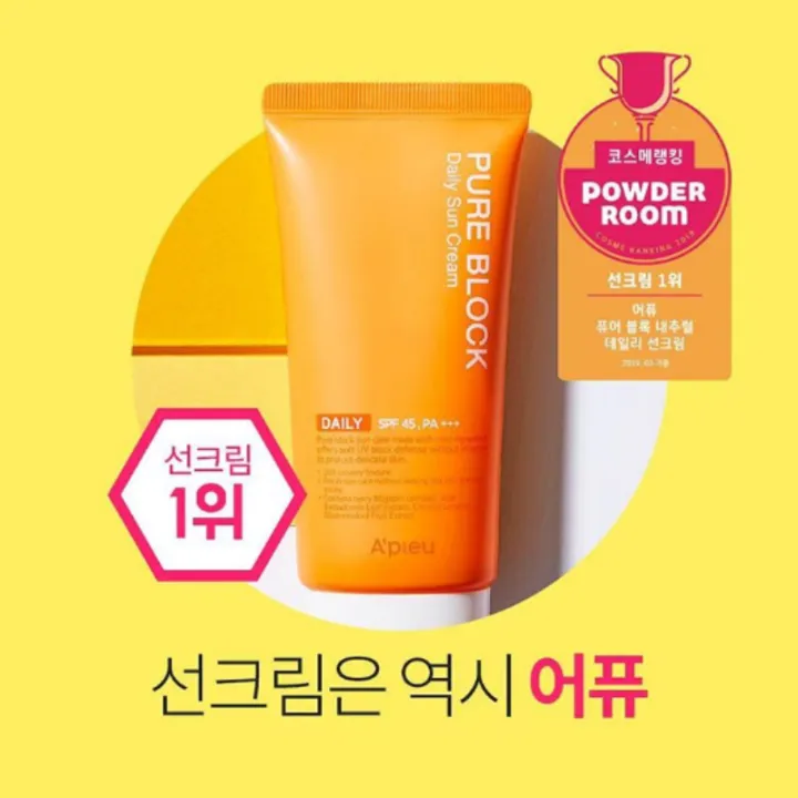 A'pieu Pure Block : Sunblock, Natural Daily Sun Cream SPF 45 PA+++ ครีม ...