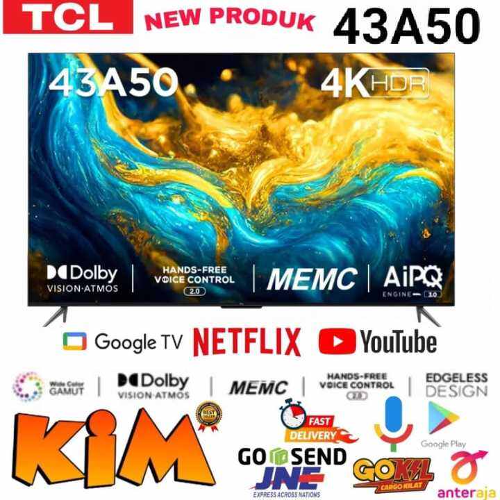 TCL 43A50 Google Smart LED TV 43 Inch UHD 4K MEMC Dolby Atmos HFVC 2.0 ...