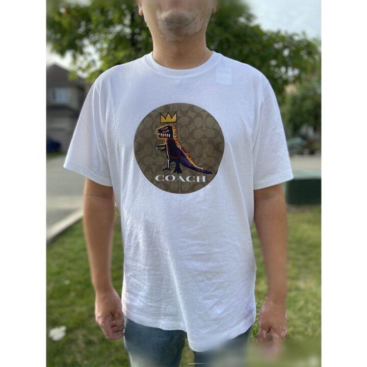 Coach Cotton Coach ลำลองพิมพ์รอบคอแนวโน้มสบายแขนสั้นเสื้อยืดผู้ชายและ ...
