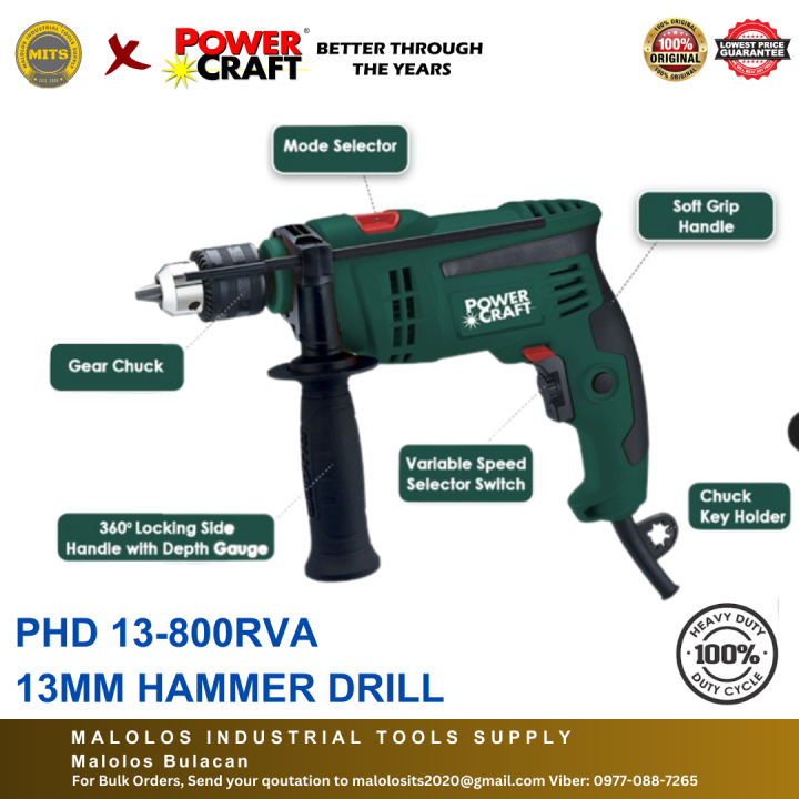 POWERCRAFT HEAVY DUTY PHD 13-800RVA 13MM HAMMER DRILL | Lazada PH