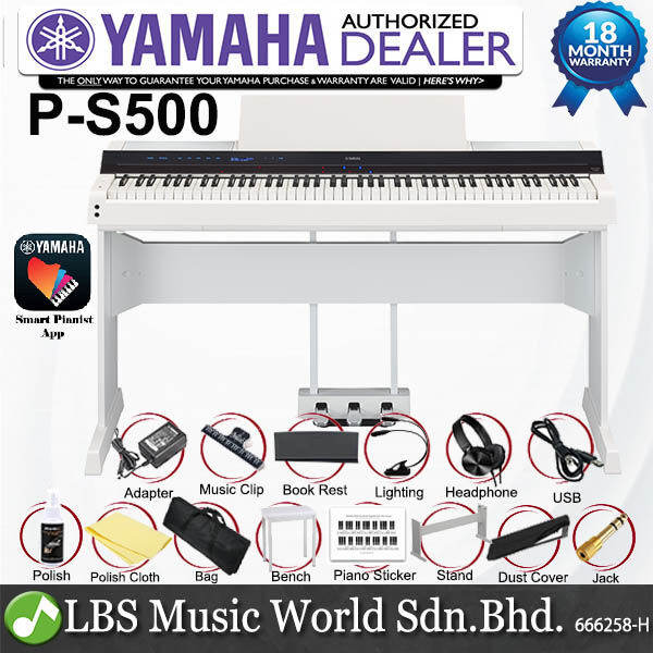 Yamaha P-S500 88 Keys Digital Smart Piano Package - White (PS500 P S500 ...
