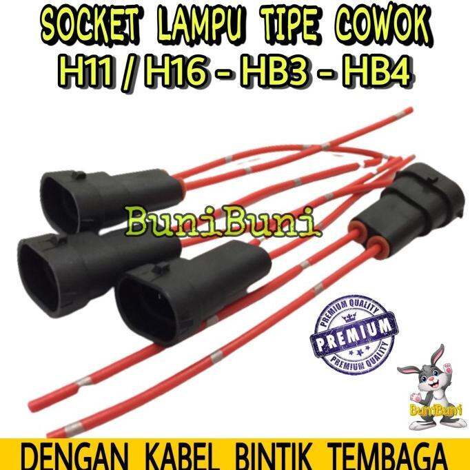 Socket / Soket Lampu H11 - HB3 - HB4 Tipe COWOK / INPUT LAKI / MALE ...