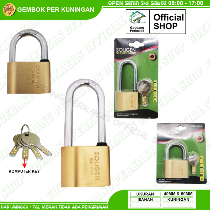 Gembok Per Soligen Komputer Key Leher Panjang Pendek Ukuran 40MM 60MM ...
