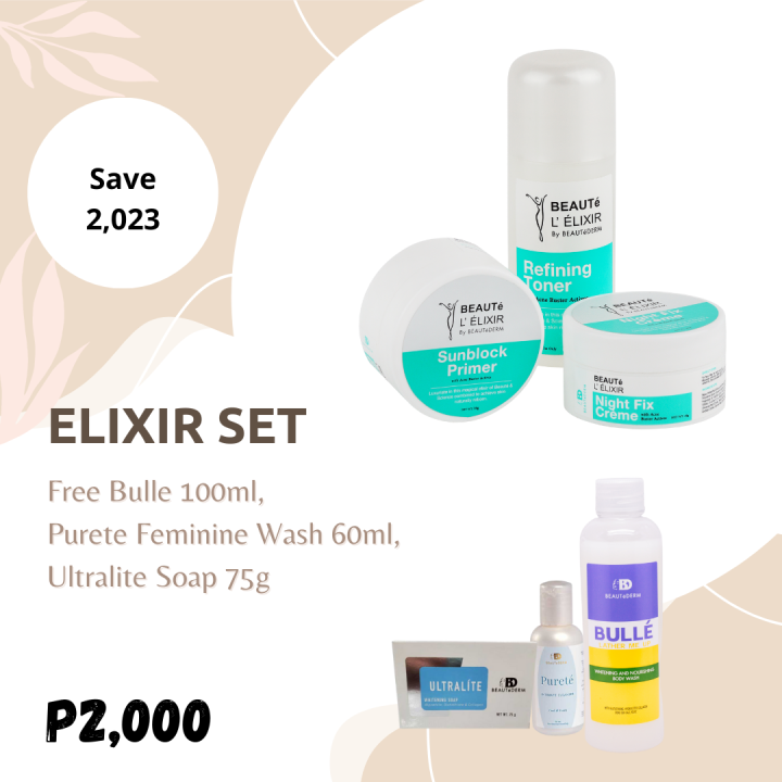 BEAUTEDERM ELIXIR SET Free Bulle 100ml, Ultralite Soap 75g, and Purete ...