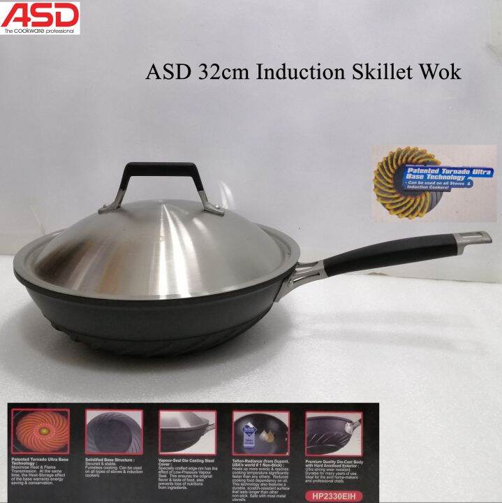 ASD HP2332 Premium Die-Cast Induction Skillet Wok with Half Glass Lid ...