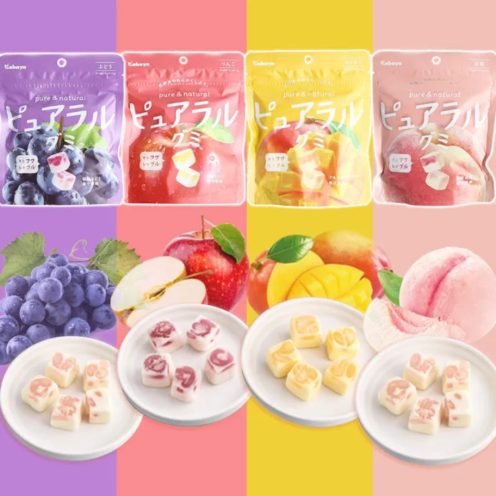 [Japan Popular] Kabaya Pure & Natural Peach Grape Apple Mango Gummy 58g 日本kabaya卡巴也软糖 | Lazada PH