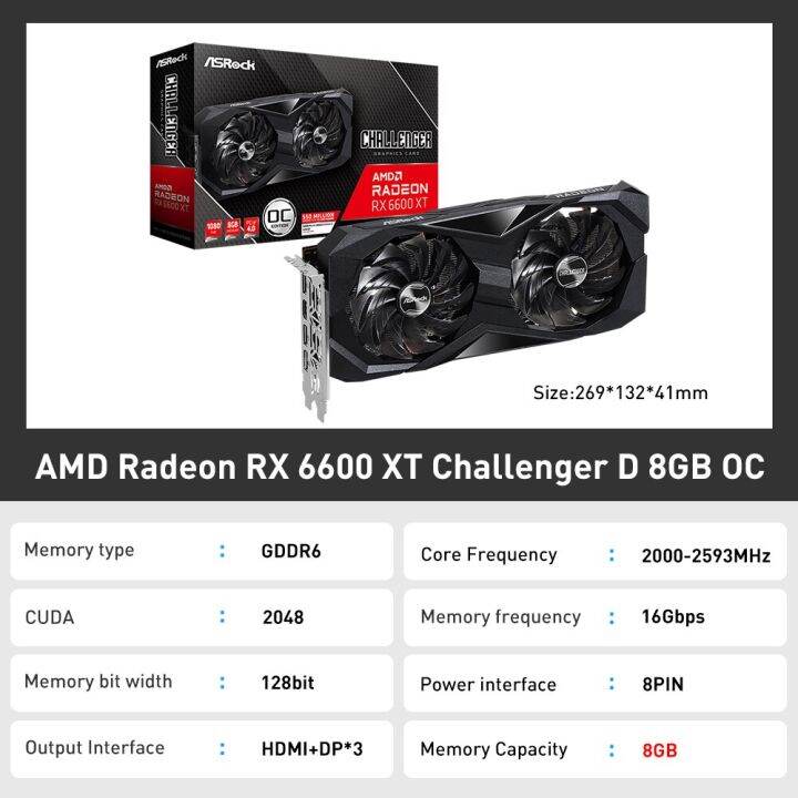 RX 6600 XT 8GB RX 6600 XT 8GB ASROCK New AMD Radeon RX 6600 XT RX6600XT ...