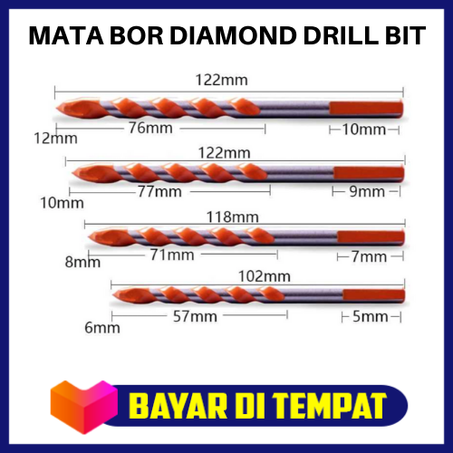 Mata Bor Diamond Intan Kaca Keramik Beton Diamond Drill Bit 6 8 10 12mm ...
