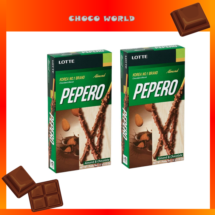 Lotte Pepero Almond Chocolate Stick Cookie 256g [32g X 8packs] X 2